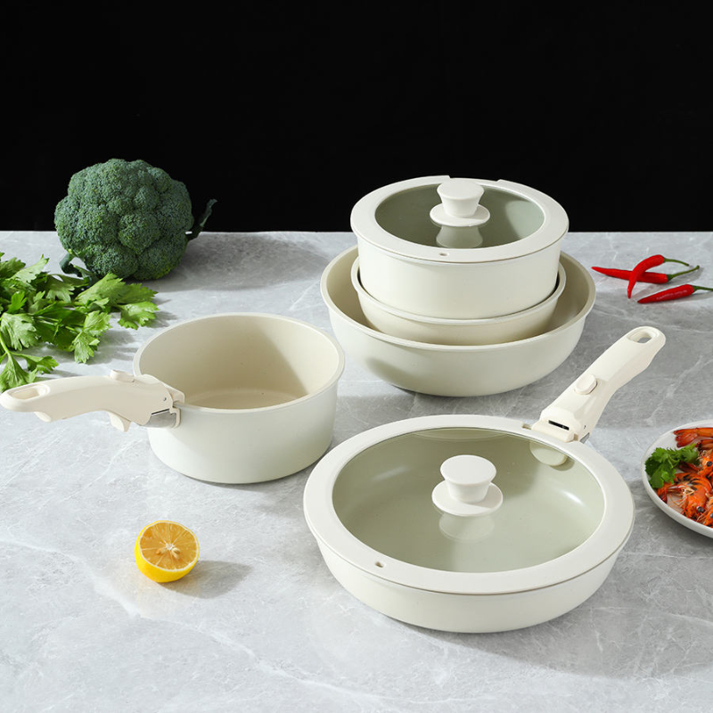 Non-stick ceramic stone pot set with removable handle, does not contain ...
