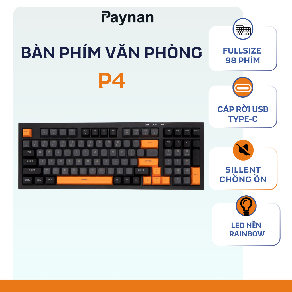 Paynan P4 Poker Orange office keyboard noise canceling cable connection ...