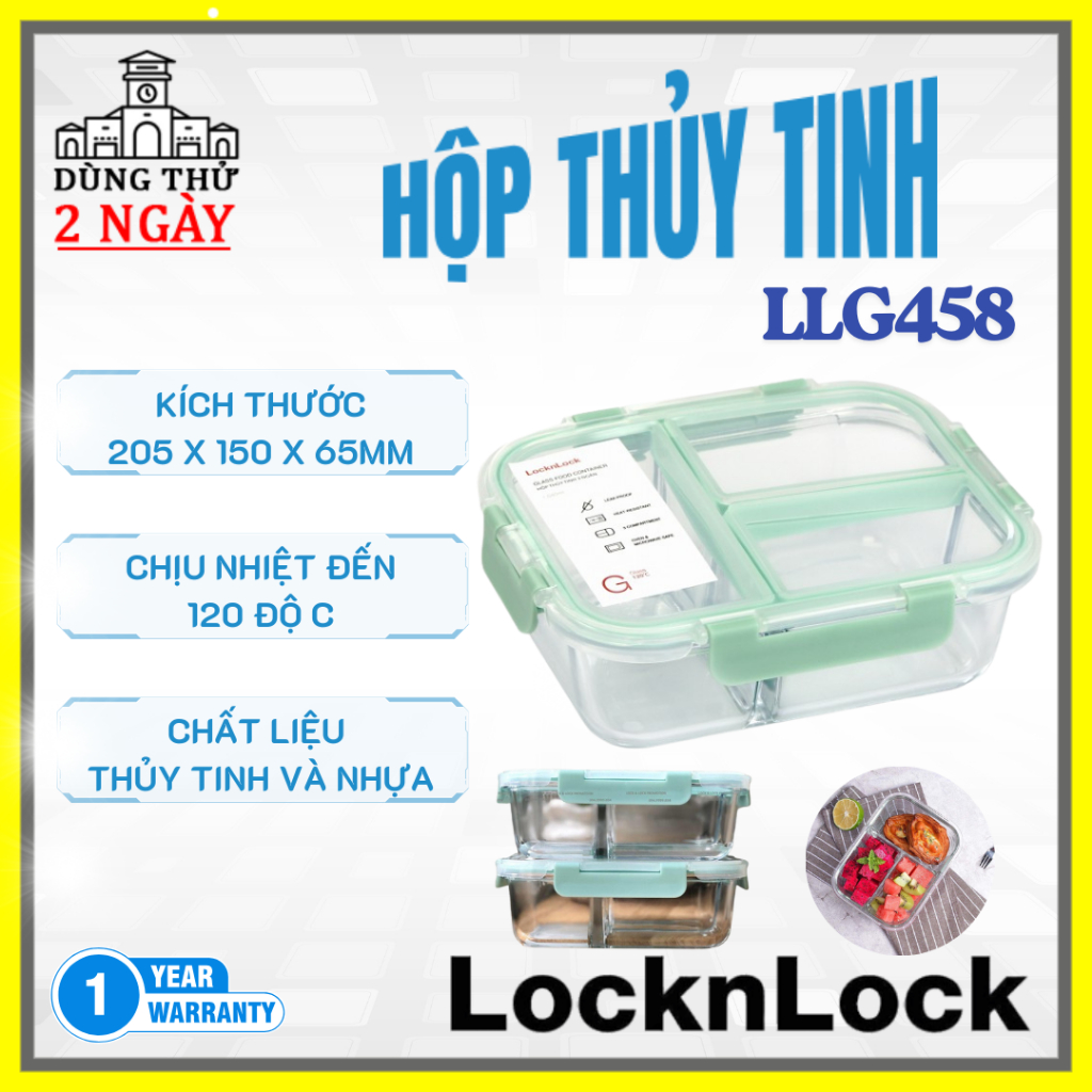 LocknLock LLG458 glass food container, 3 separate compartments, heat ...
