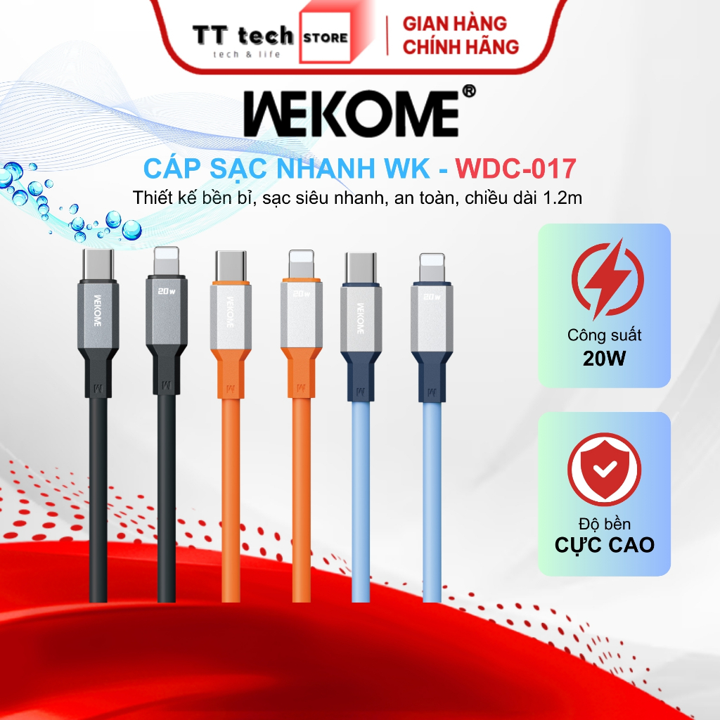 WK WDC-017 100W Fast Charging Cable 1.2m Silicon Wire USB-A to C ...