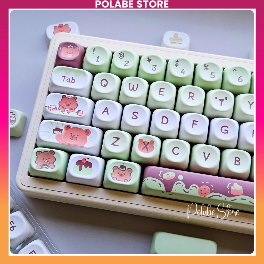 Keycap Bear Cake MOA profile Keycap green Matcha brown Bear PBT ...