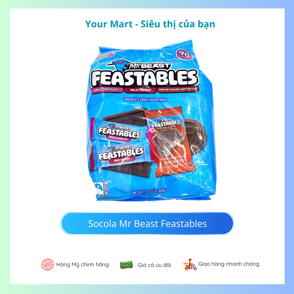 Mr Beast Feastables Chocolate 70 Tablets 3 Types of Chocolate 909g ...