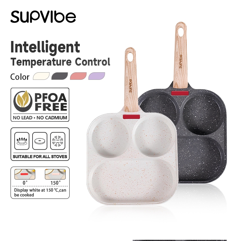 SUPVIBE Premium non-stick 3-compartment egg frying pan for induction ...