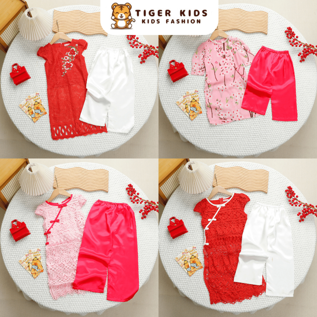 Modern ao dai for girls size 12-43kg, fashion to welcome CNY Spring ...