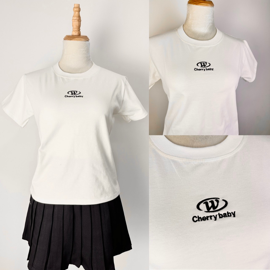 Women's BABY TEE embroidered with W logo white form fit ENTYTY shop ...