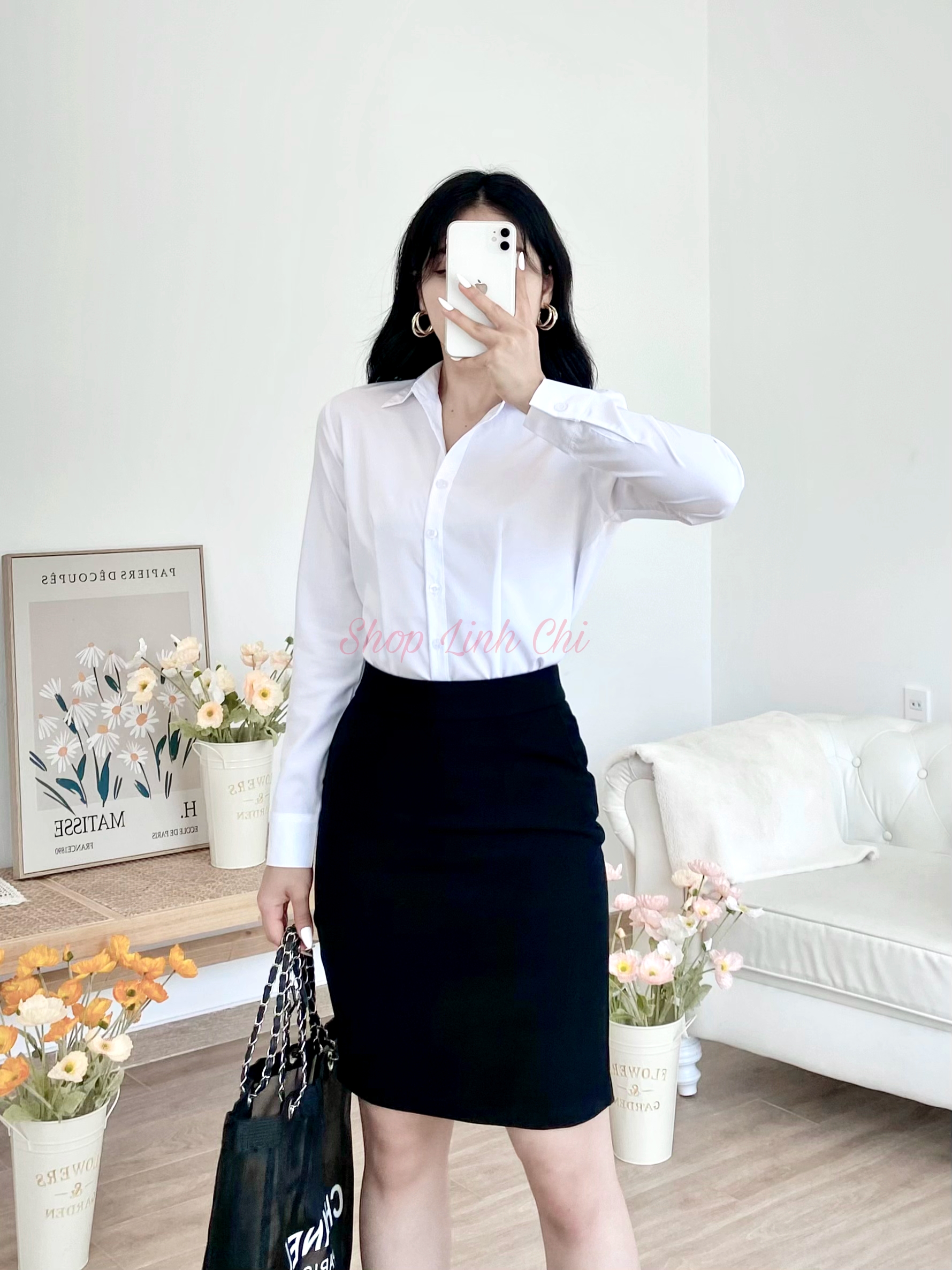 Linh CHI pure white office shirt, high quality silk fabric, less ...
