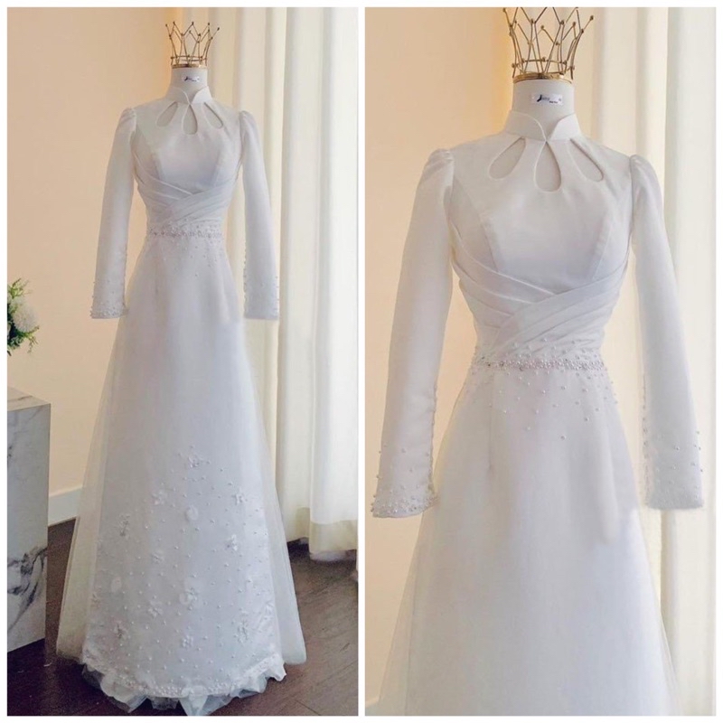 Dress for brides to wear to weddings, super pretty teardrop neck ao dai ...