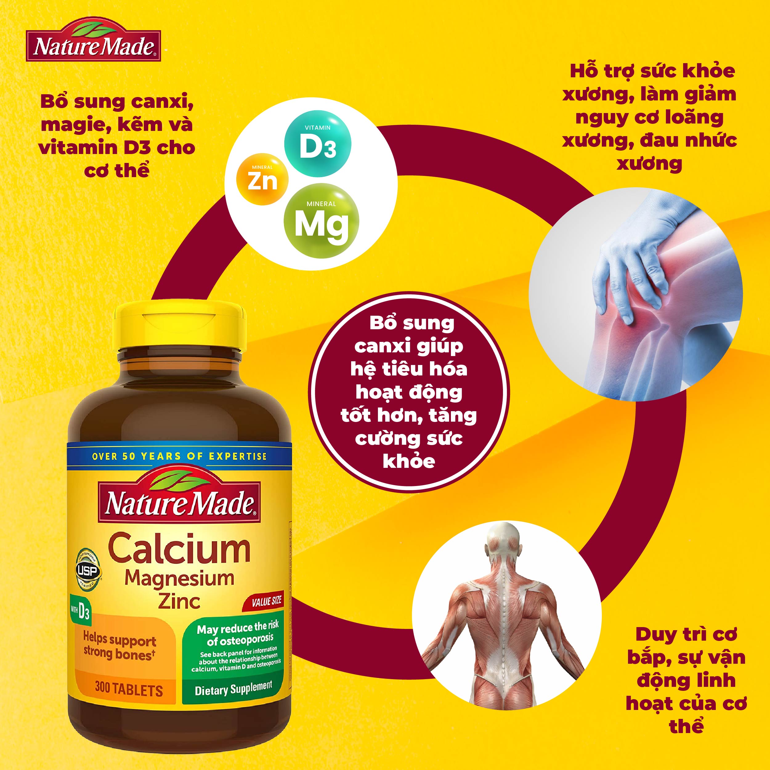 Calcium supplement Nature Made Calcium Magnesium Zinc + Vitamin D3 300 ...
