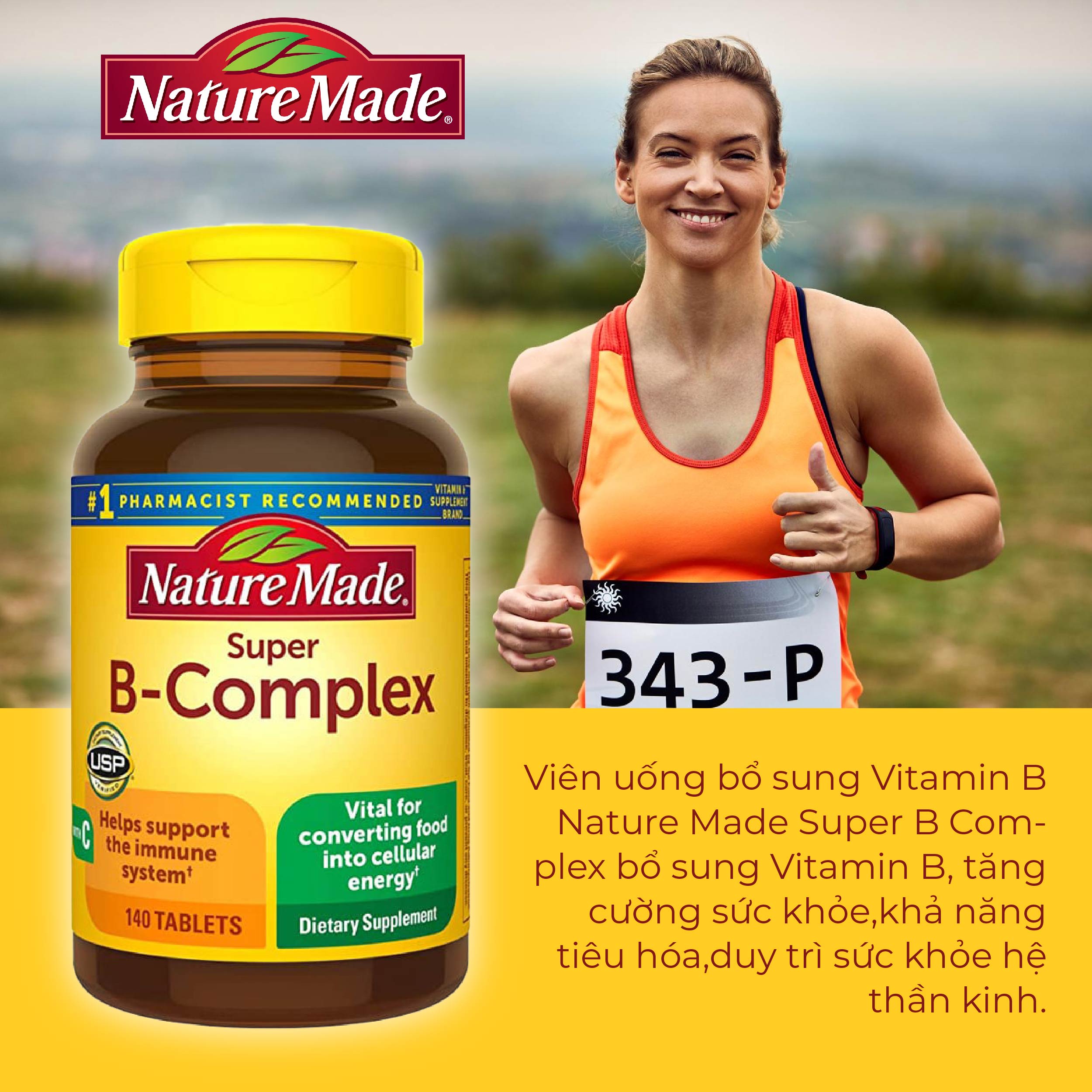 Supplement vitamin B Super B-complex 140 tablets Nature Made helps ...
