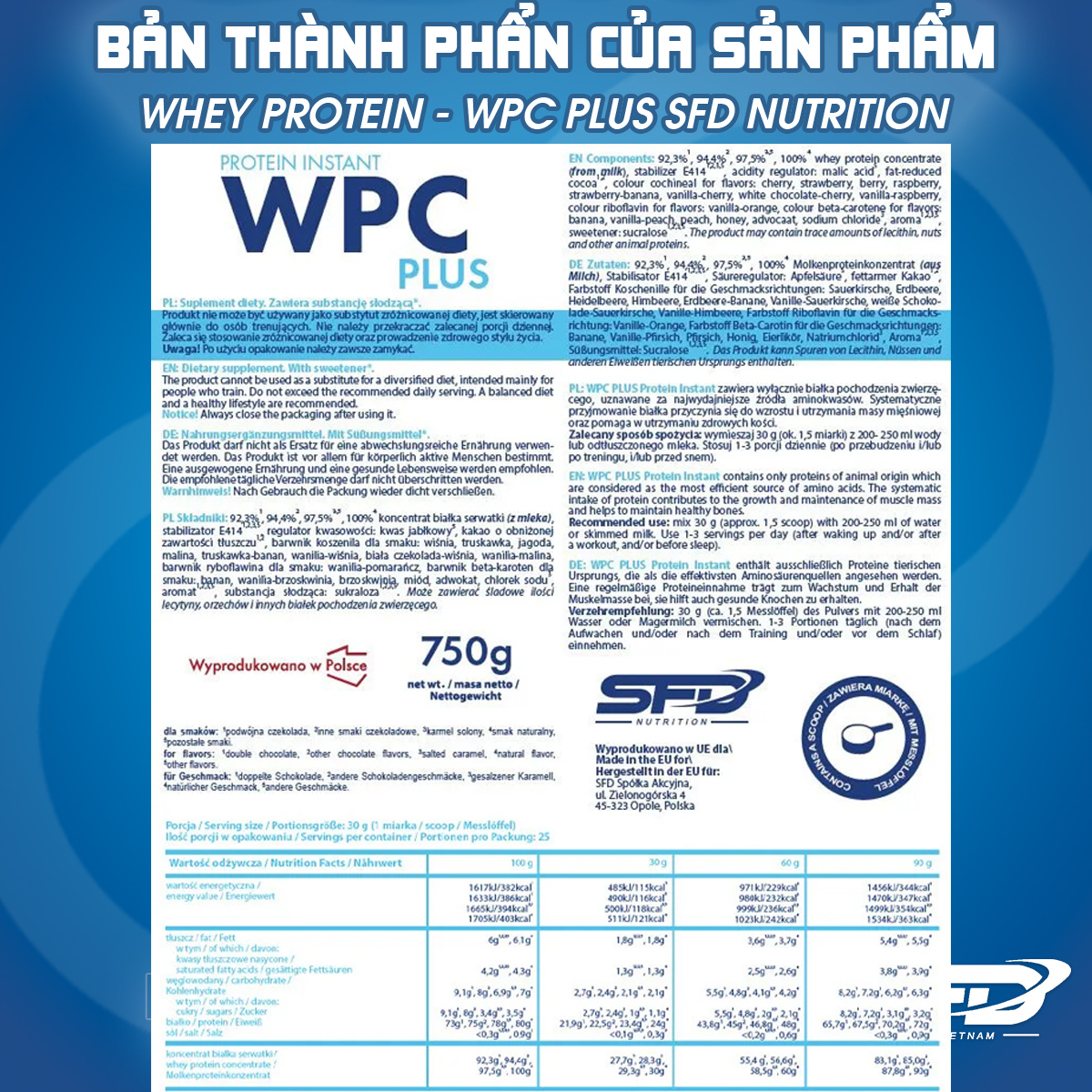 Whey PROTEIN WPC PLUS PROTEIN INSTANT SFD Nutrition - Nutritional ...