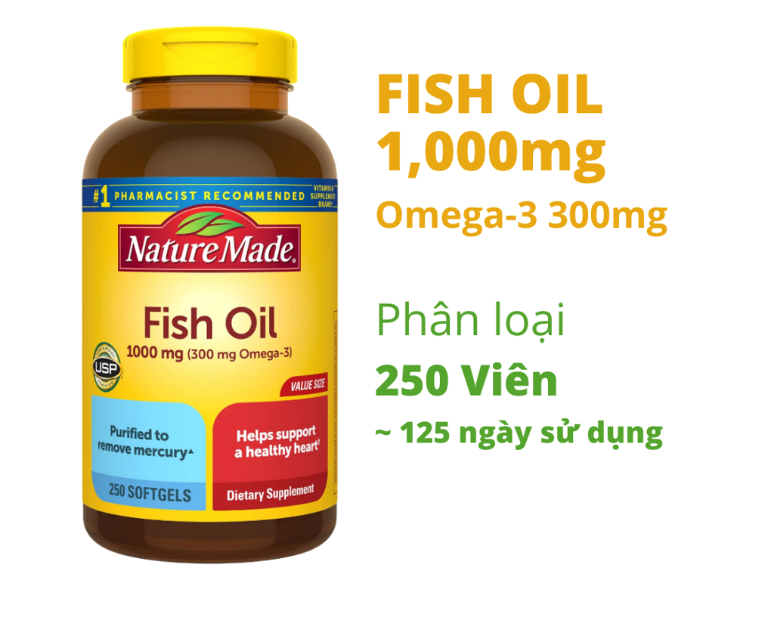 Nature Made Fish Oil 1000mg (300mg Omega-3) 250 capsules supports ...