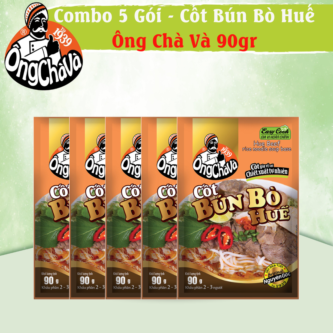 Combo of 5 Packets of Ong Cha Hue Beef Rice Noodle Soup Base and 90gr ...