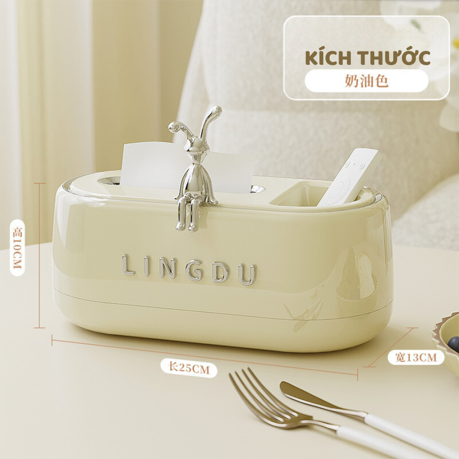 Lingdu Silver Rabbit 2 Compartment Tissue Box, Desktop Tissue Box with ...