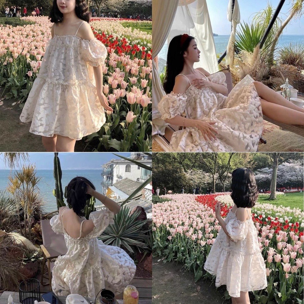 Babydoll two-strap beach dress, off-the-shoulder two-strap dress with ...