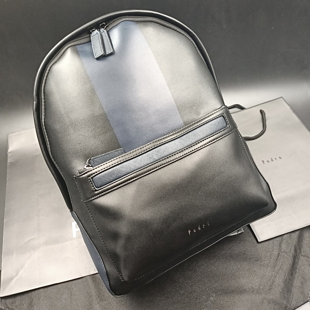 Pedro men's backpack in smooth leather and unisex blue stripes fits 14 ...