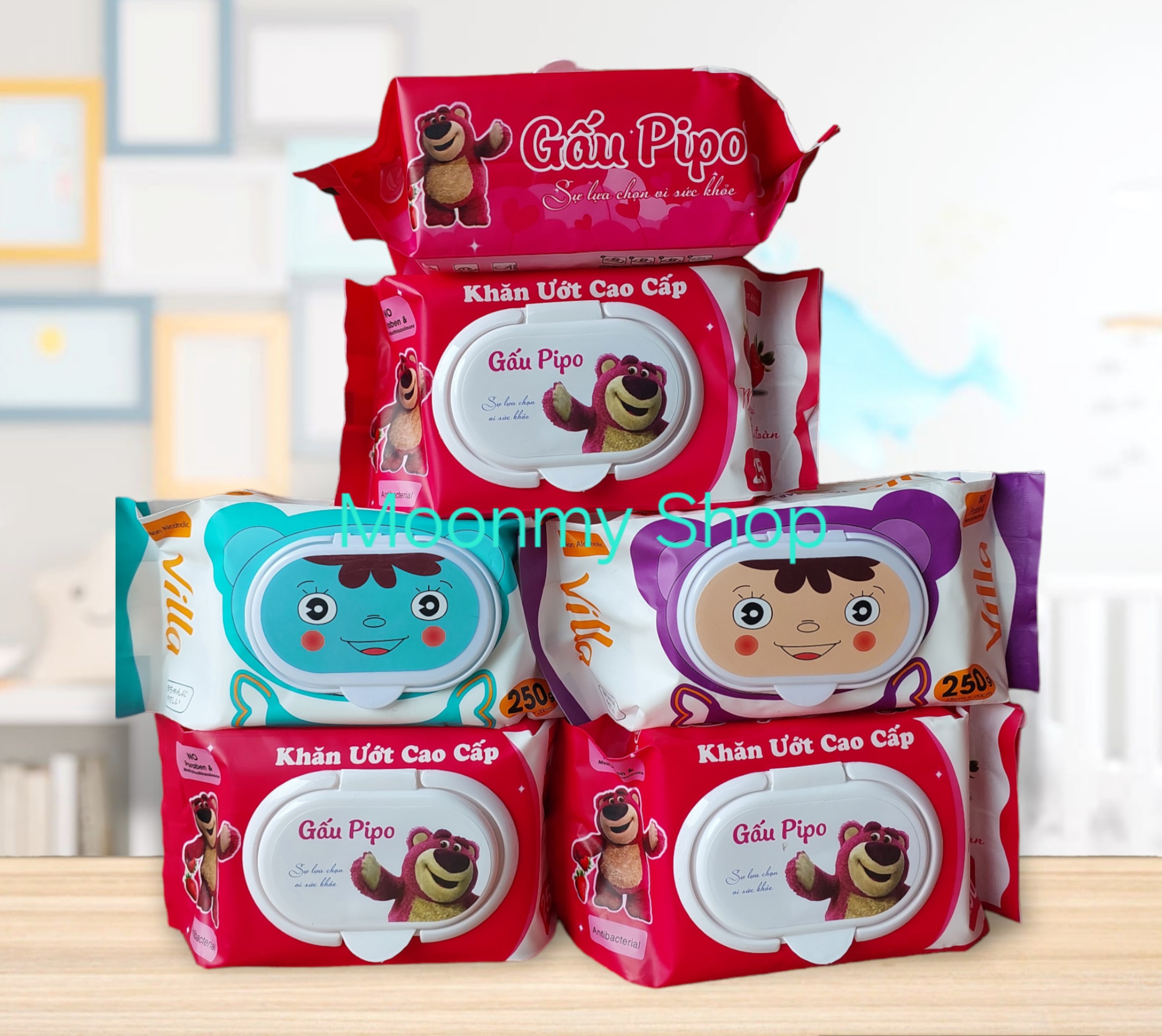 Set of 10 packs of 250 GRAM BEAR wet wipes in many colors, super thick ...