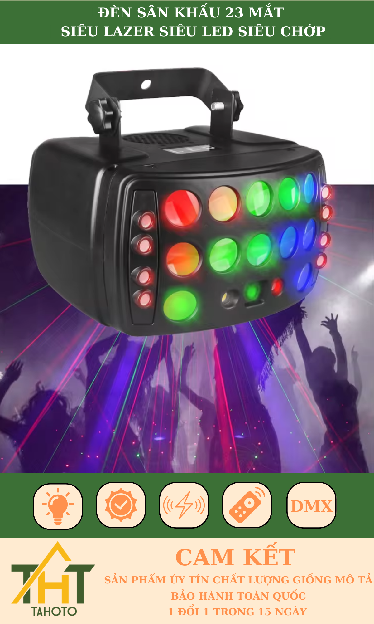 Tahoto 23-eye stage light with integrated laser LED, upgraded 15-eye ...