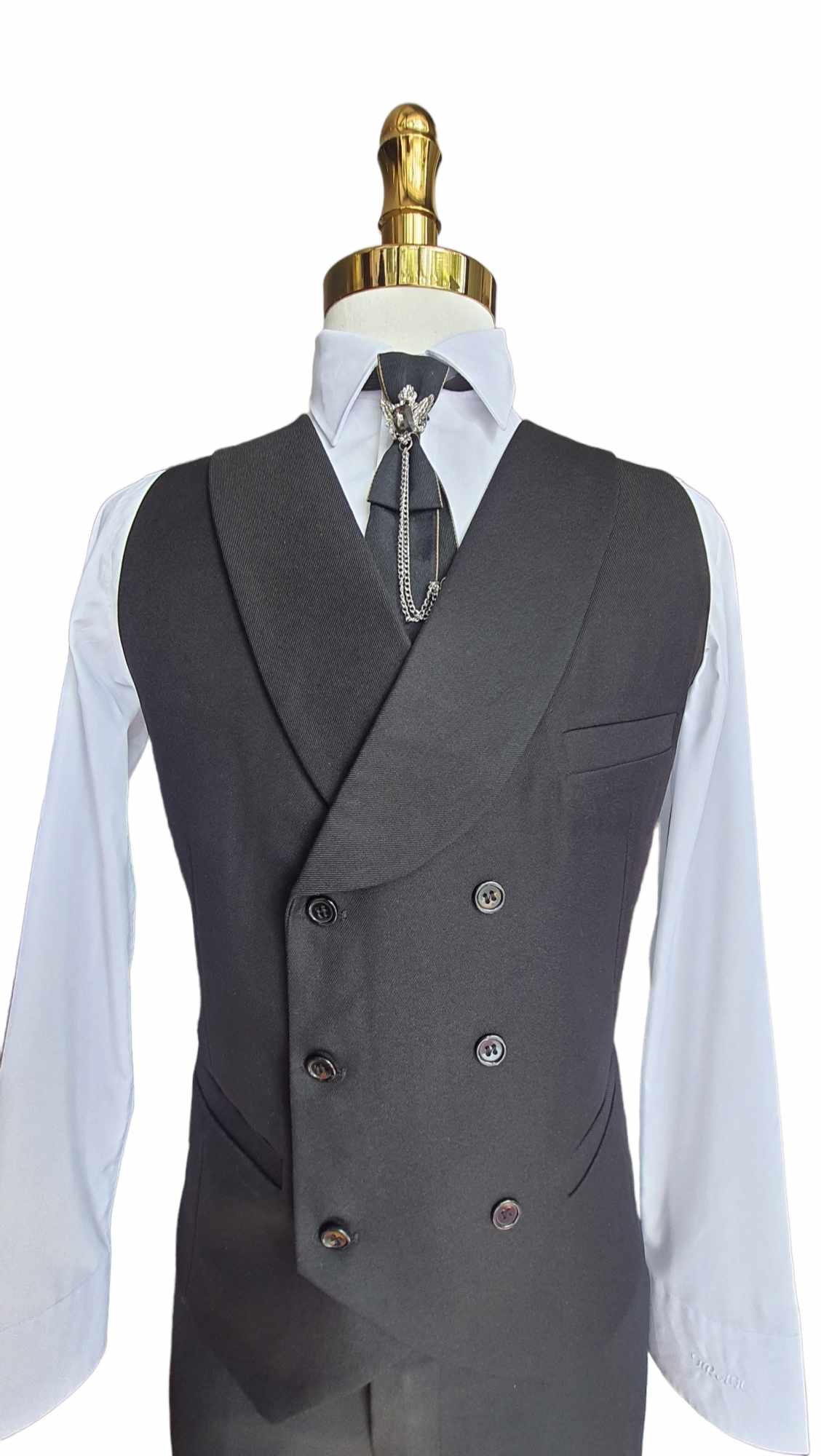 Traz men's 6-button vest Men's black and white vest with double ...