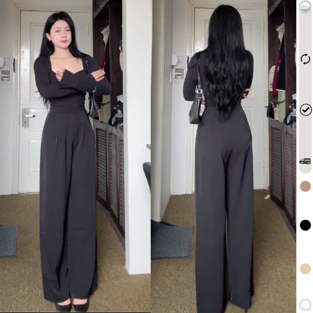 Women's wide-leg, straight-waisted, pleated trousers made of high ...