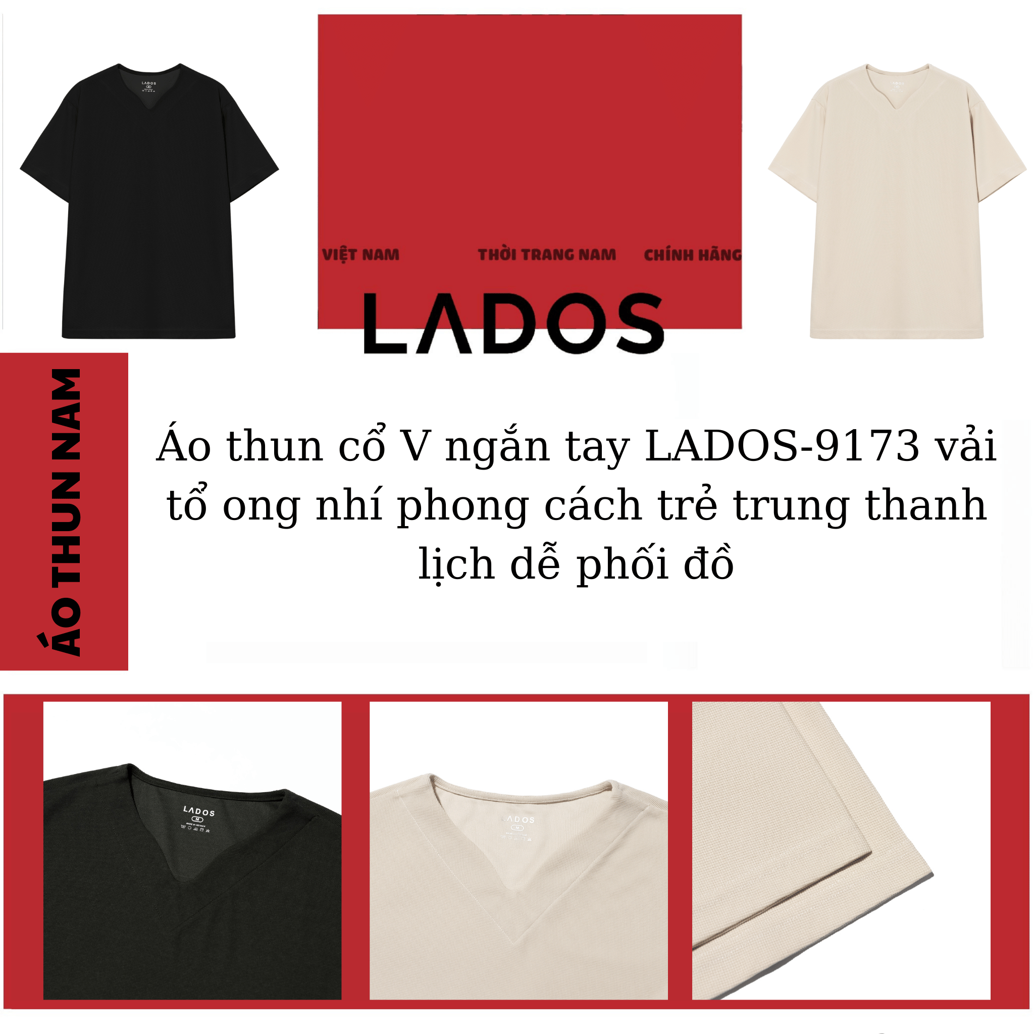 Lados-9173 short-sleeved V-neck t-shirt with honeycomb fabric, youthful ...