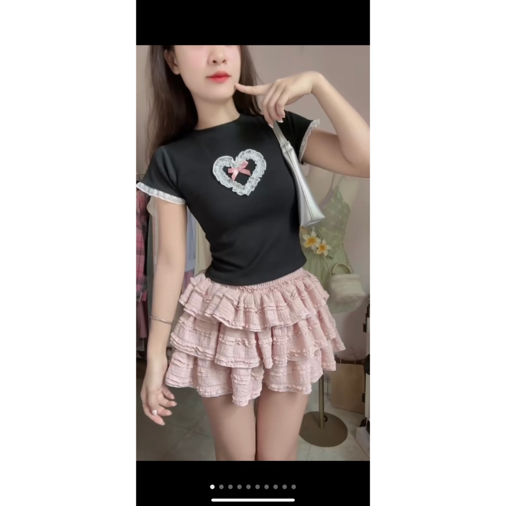 Women's Slim Fit Lace Heart-shaped T-shirt Cute Coquette in many colors ...