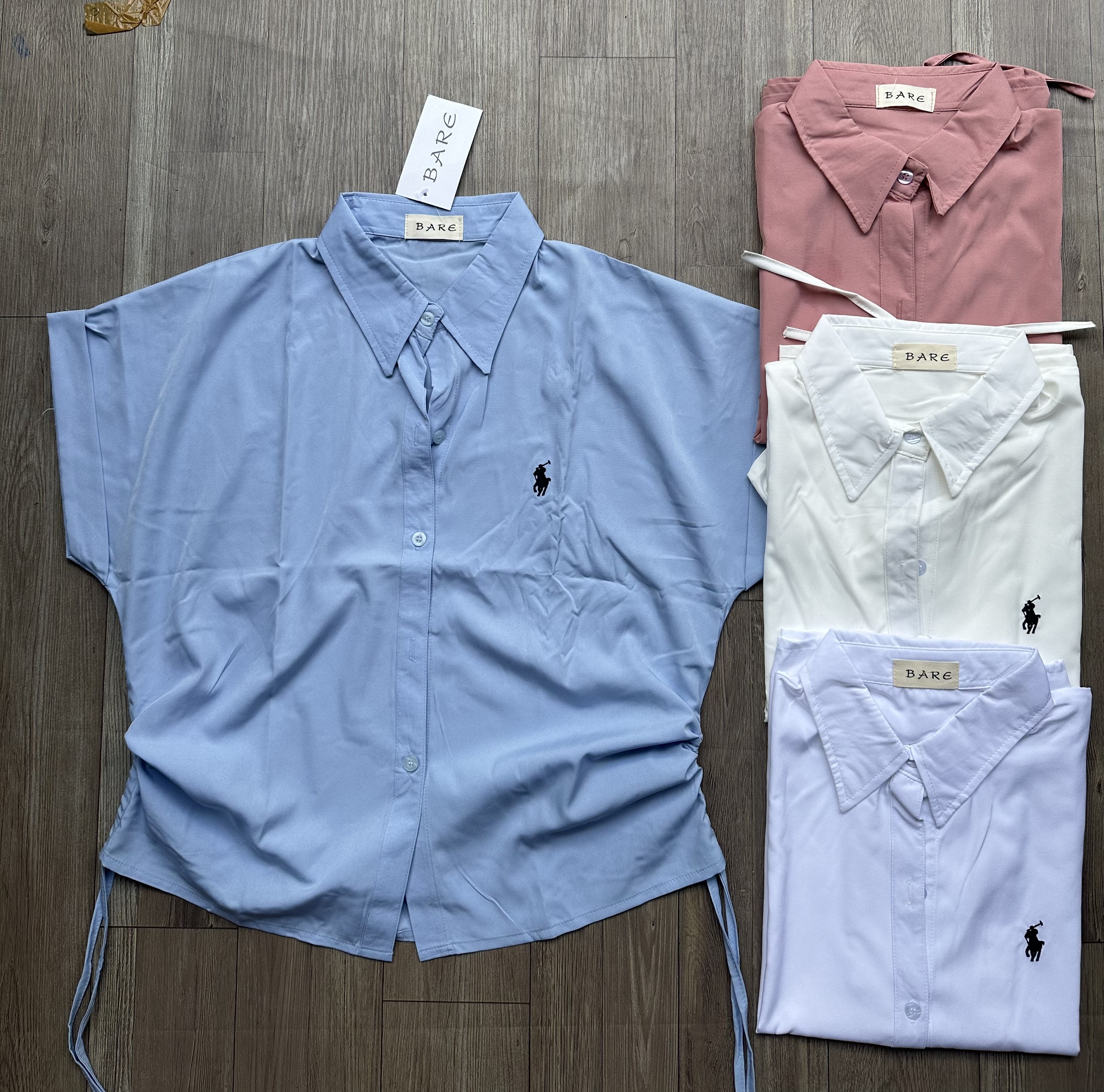 BARE_ Women's horse-embroidered mussel-sleeved shirt Korean-style ...