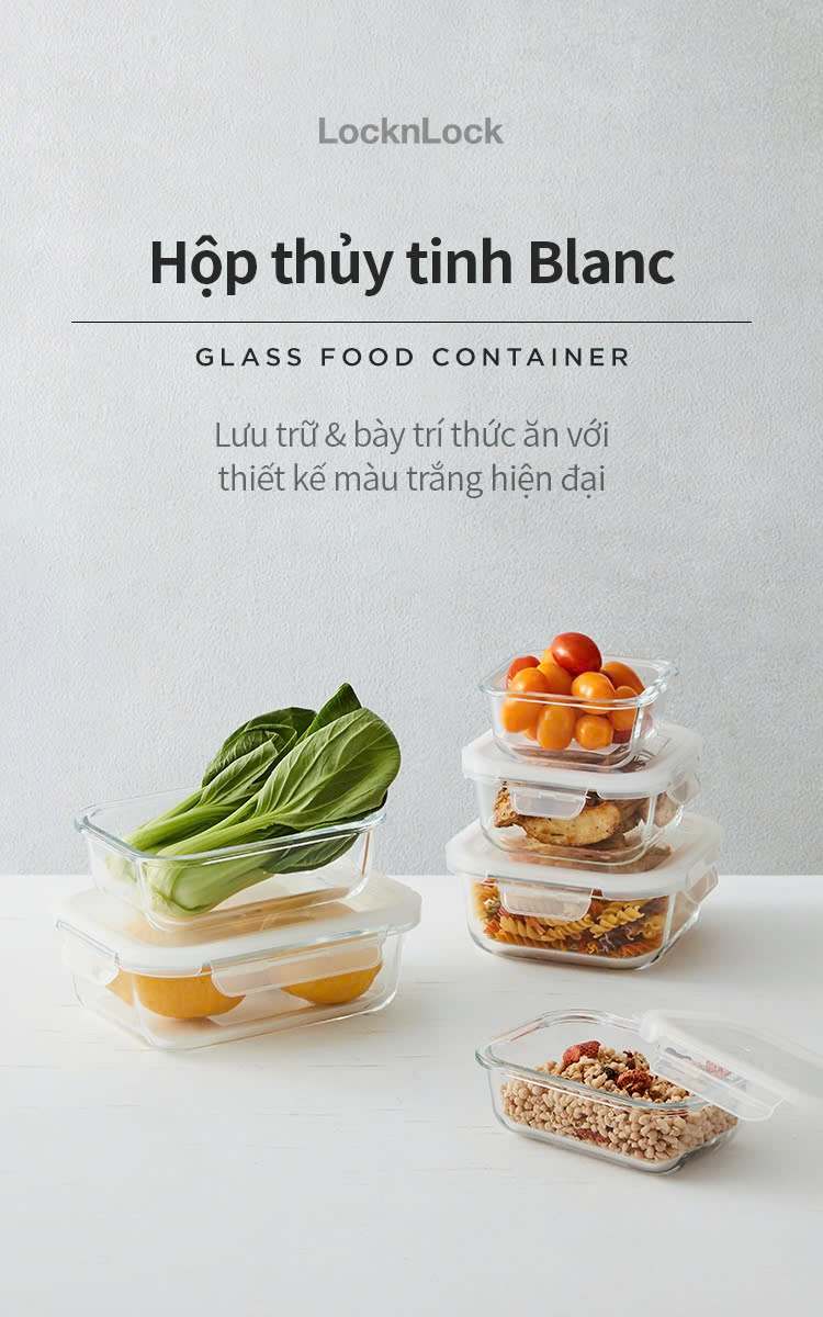 LLG BLANC glass food box with compartments, many capacities, white ...