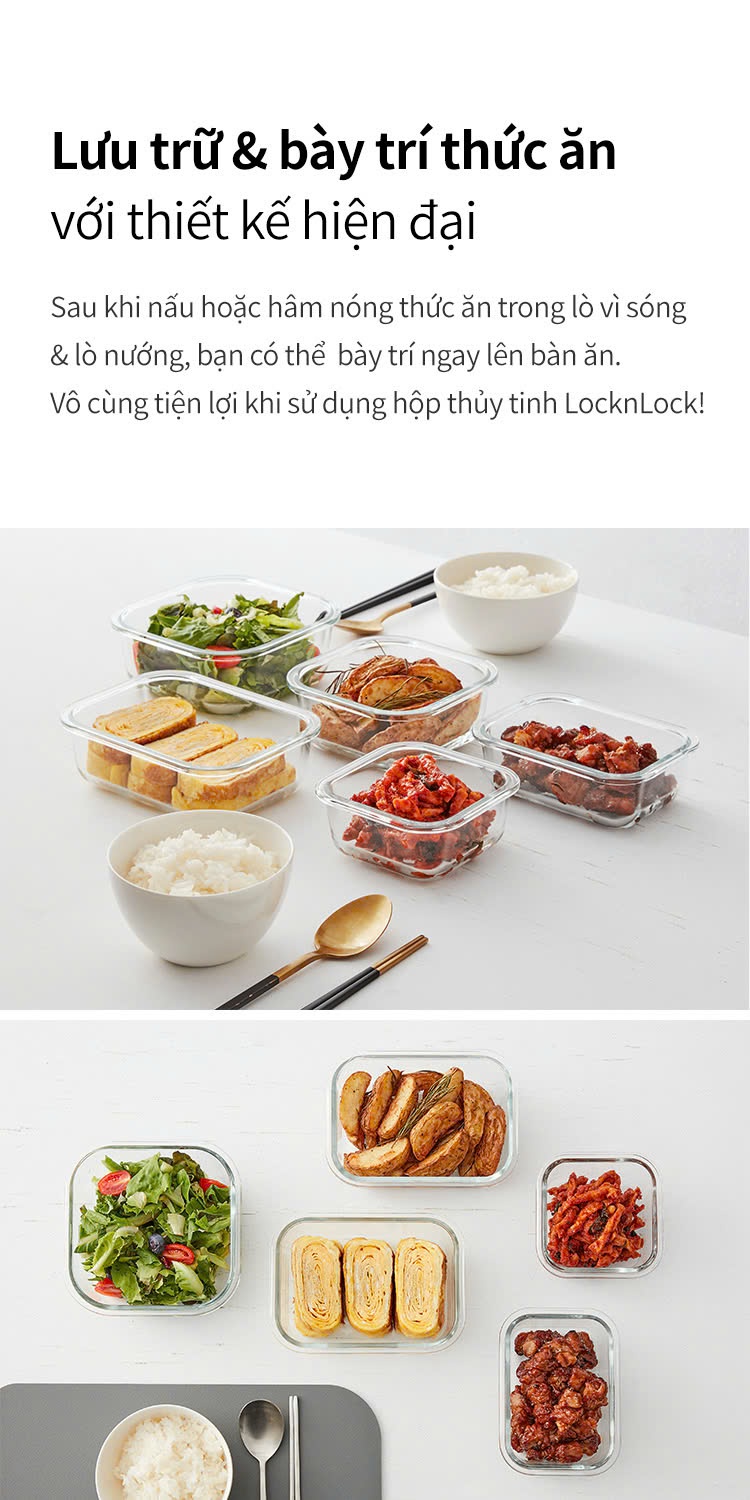 LLG BLANC glass food box with compartments, many capacities, white ...
