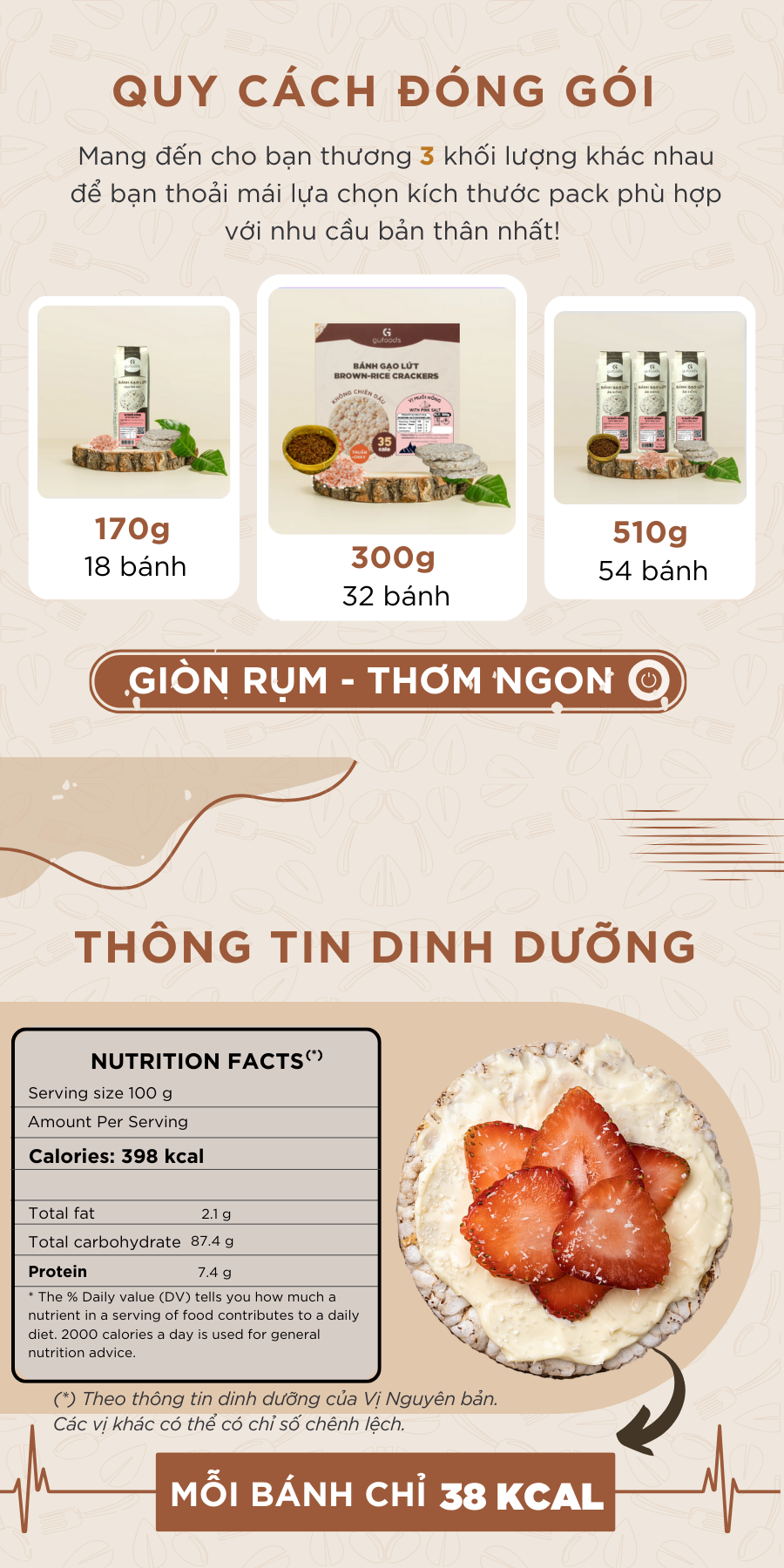 GUfoods diet brown rice cake Superfoods flavor - No oil frying, No sugar, Eat clean, Healthy ...