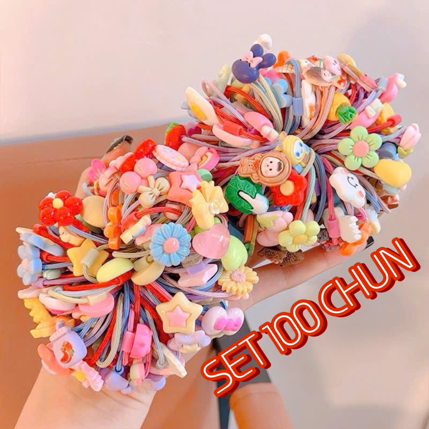 SET of 100 elastic ponytail bands with cute cartoon princess charms for ...