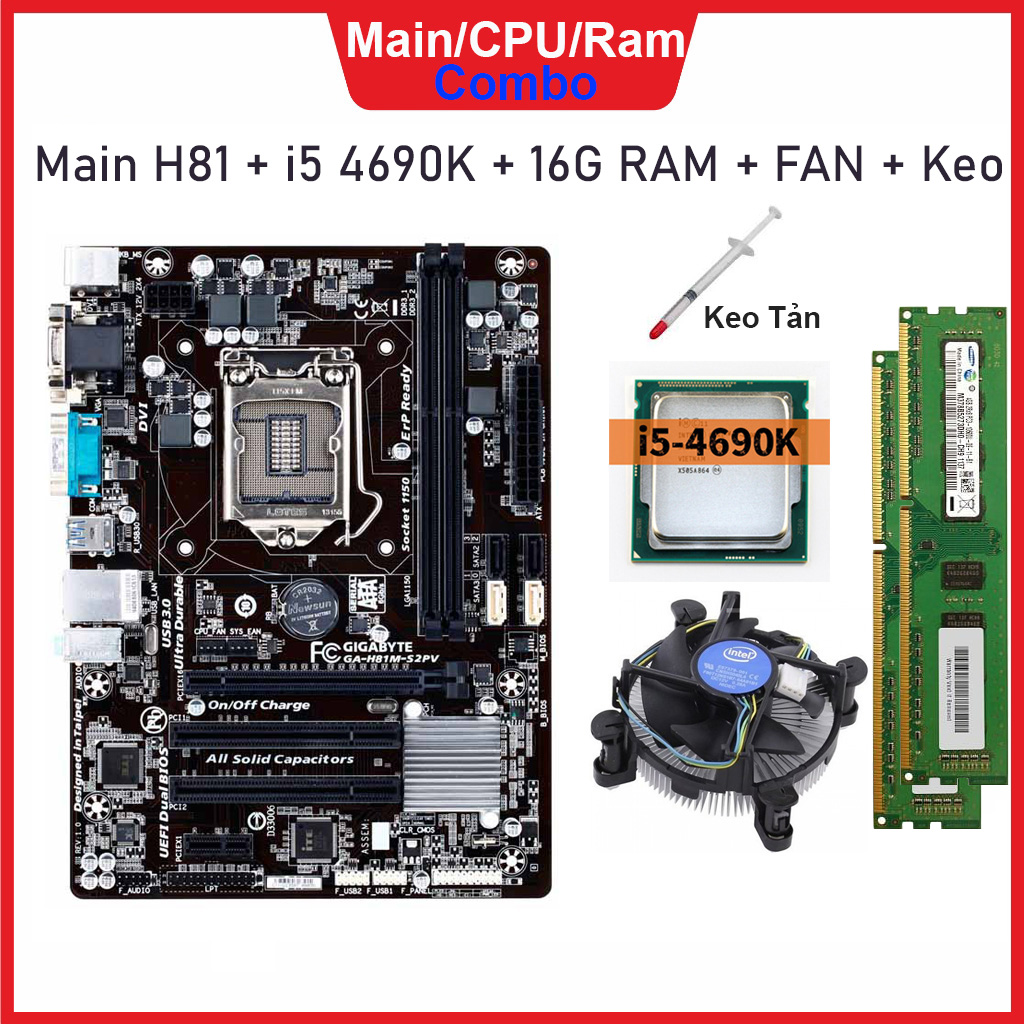Combo Mainboard H81+ CPU i5 + 16GB RAM + FAN + Thermal paste - 100% ...