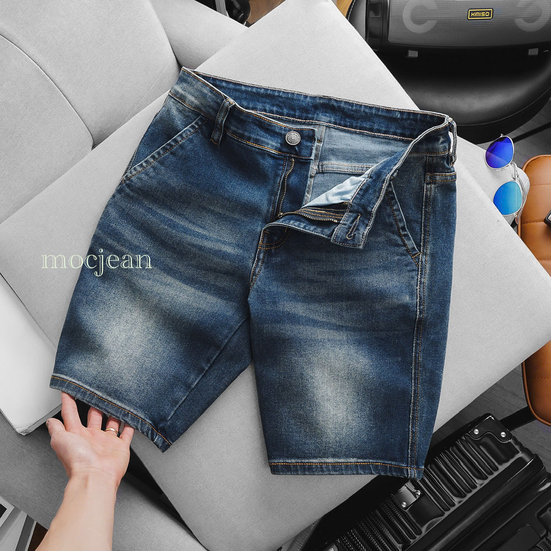 Men's classic straight-pocket jean shorts, slim and stretchy, genuine ...