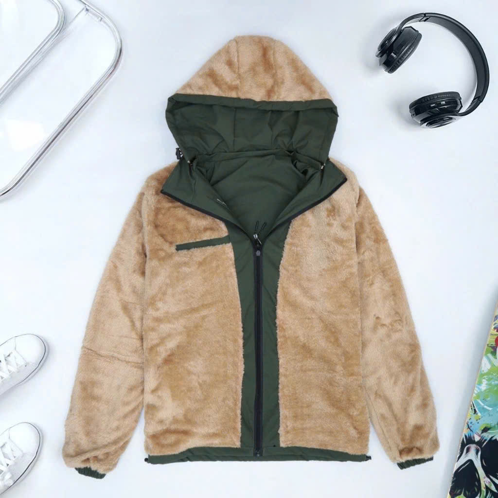 Men's and Women's Fur-Lined Windbreaker Winter Jacket Waterproof ...
