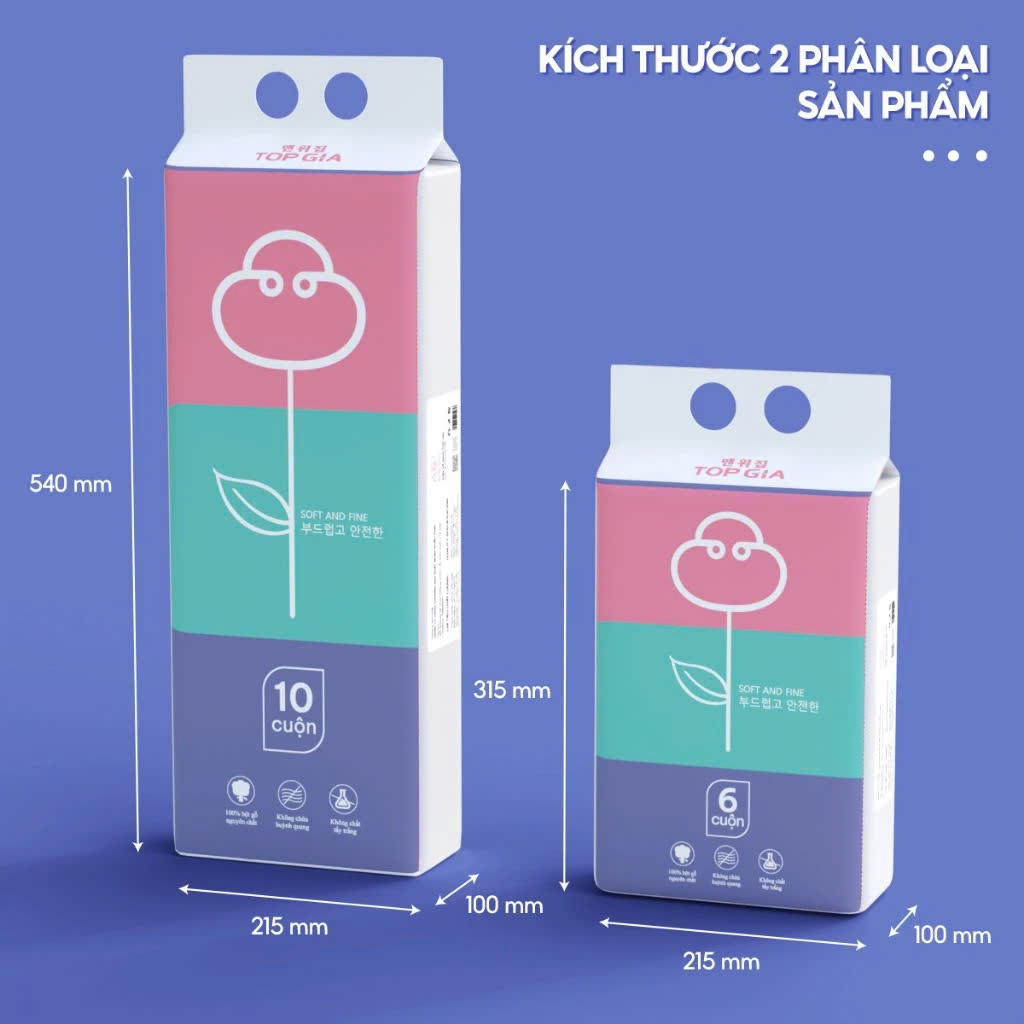 Toilet paper with roll core, 6-pack bag of Top Gia, 3-layer tissue ...