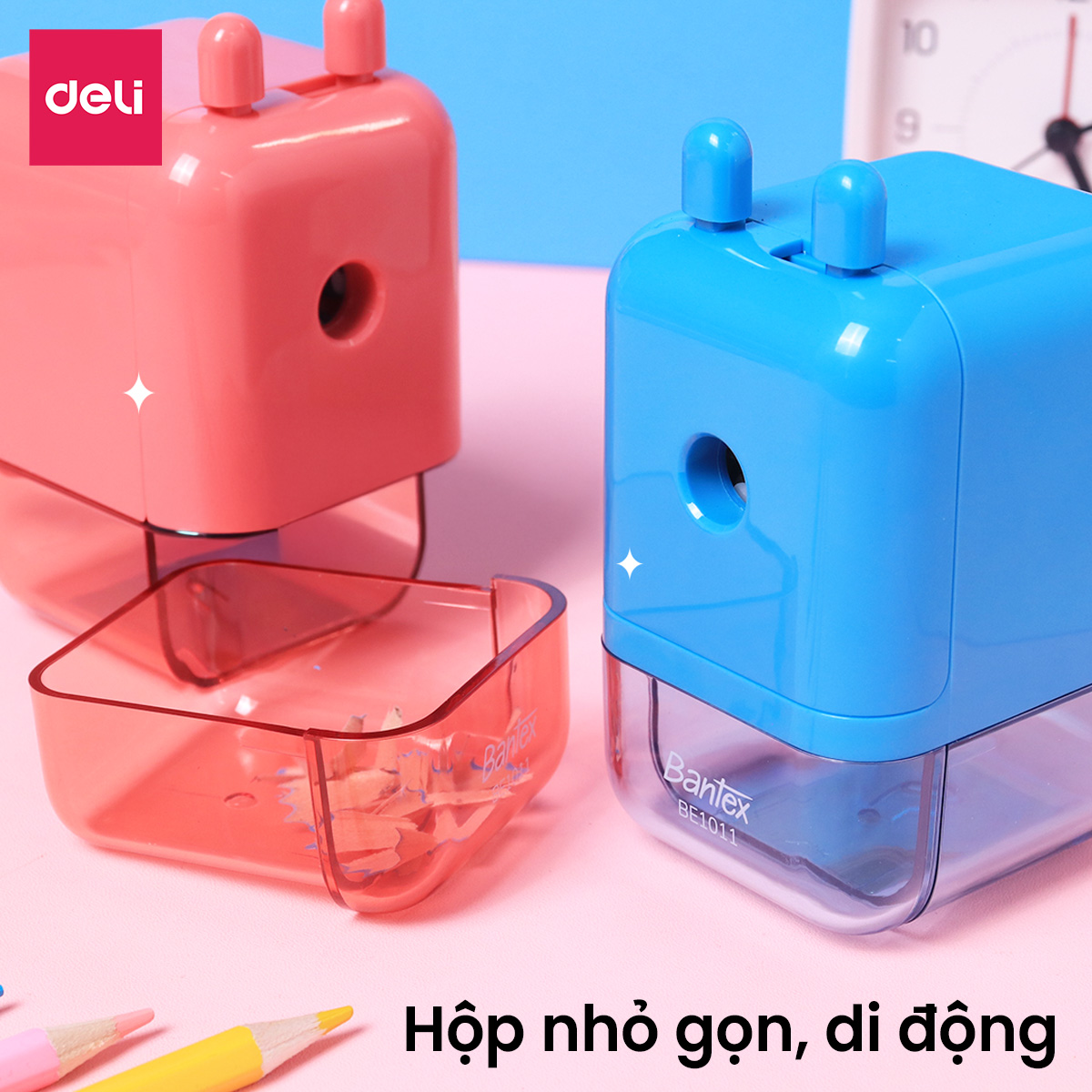 Deli Hand Crank Pencil Sharpener Red/Blue Compact Sharp Stainless ...