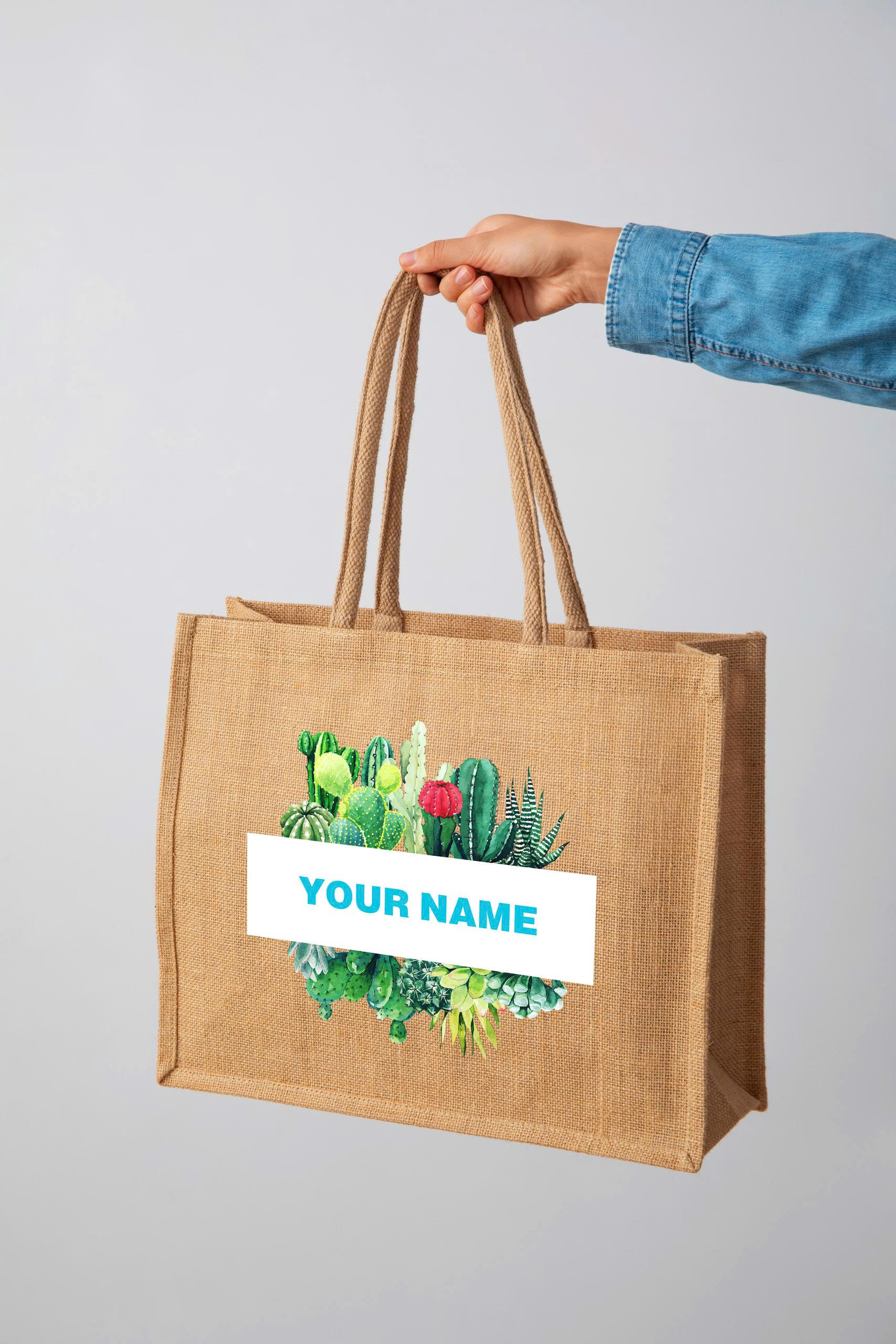 Jute bag printed with Cactus motifs, can fill your name or add the ...
