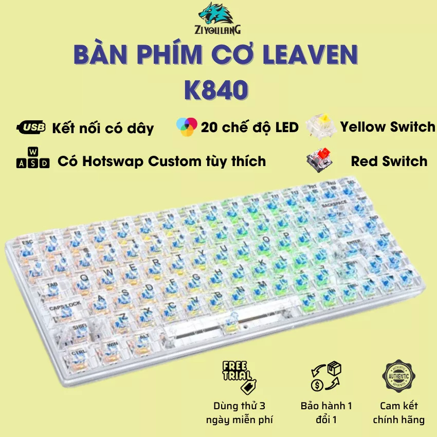 K840 transparent TKL Gaming mechanical keyboard 84 keys - 20 Rainbow ...