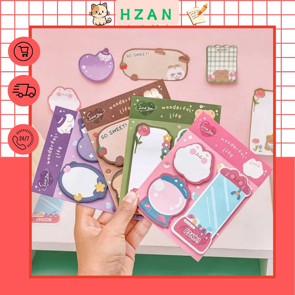 Note Paper Set / Set 3-Cell note Paper, 60-Sheet Korean Cute Color note ...