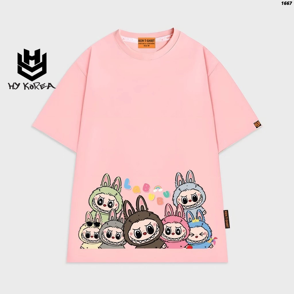 LABUBU T-shirt HY KOREA Labubu Rainbow Bear 1667 loose sleeve cotton 75 ...