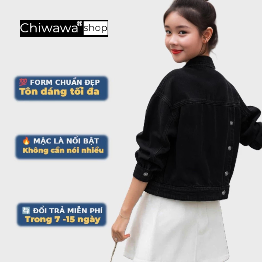 Chiwawa cross-flap black outerJacket, cotton jeans women's jean jacket ...