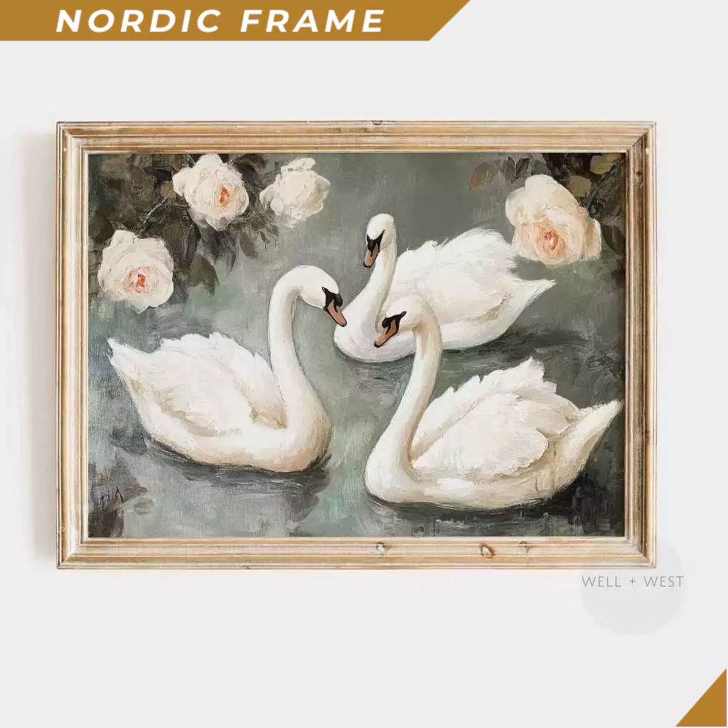 Wall Painting, Sage Green Swan Print White Swan Painting Light Pastel ...