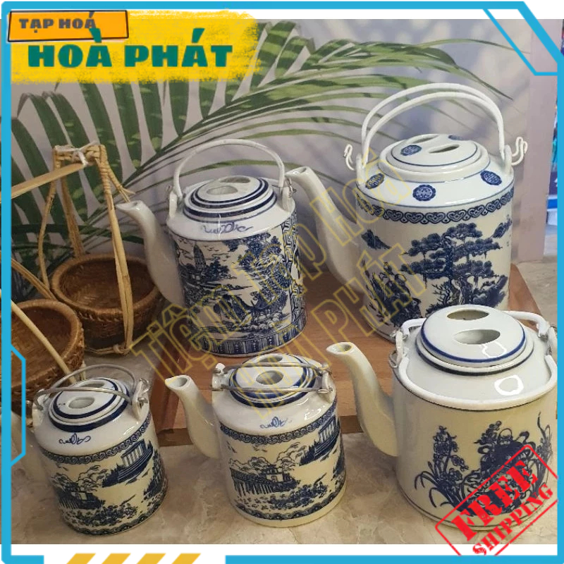 Bat Trang porcelain kettle, green tea kettle, porcelain kettle, built ...