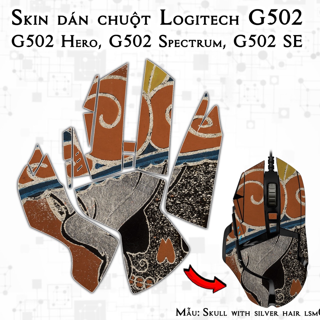 Logitech G502 mouse Skin model Skull with silver hair lsm046 | 3m Anti ...