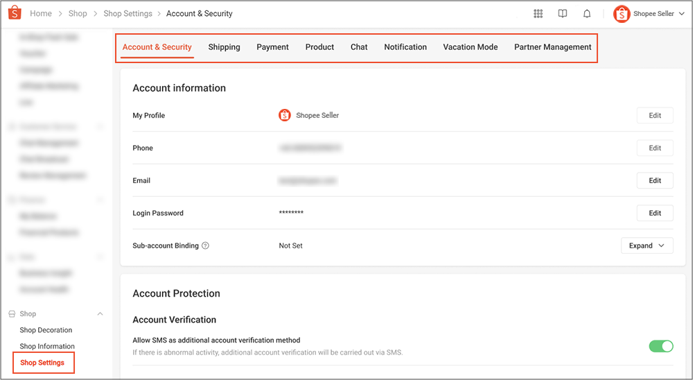 Shop Settings page on Seller Centre | Shopee SG Seller Education Hub
