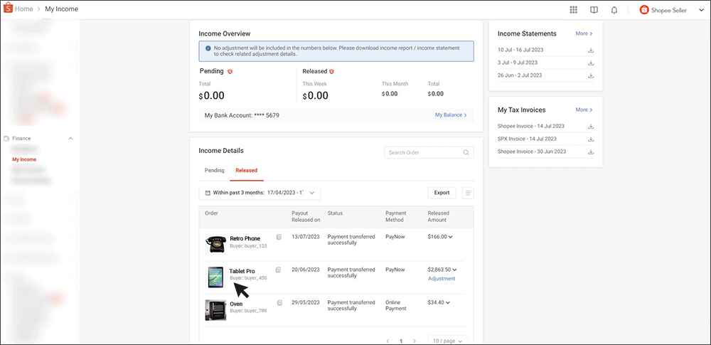 Checking Income Details | Shopee SG Seller Education Hub
