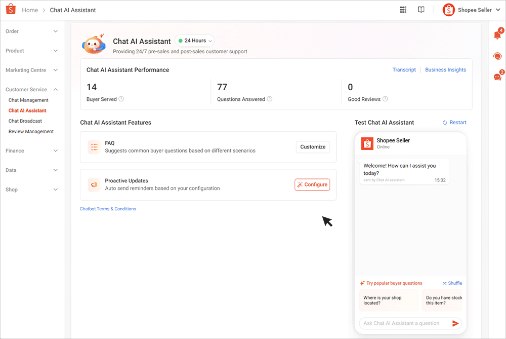 What is Chat AI Assistant? | Shopee SG Seller Education Hub